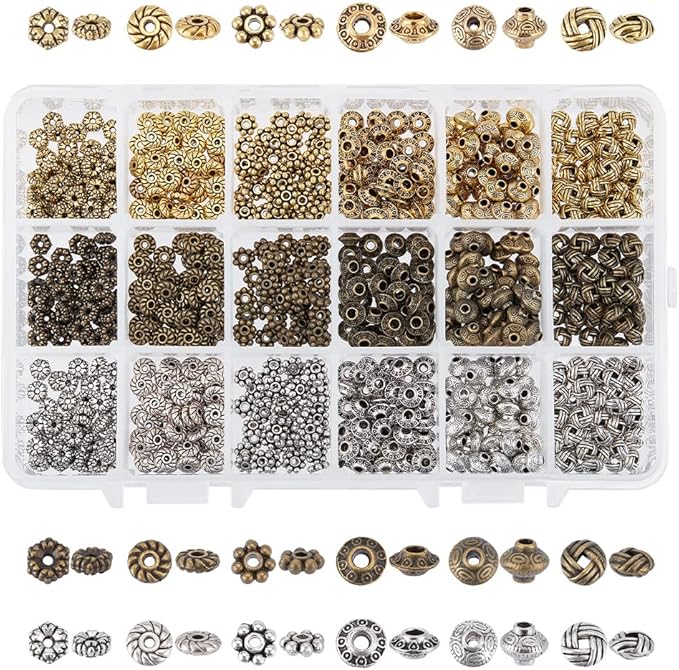 Amazon.com: PH PandaHall 900pcs Metal Spacer Beads, 6 Style Tibetan ...
