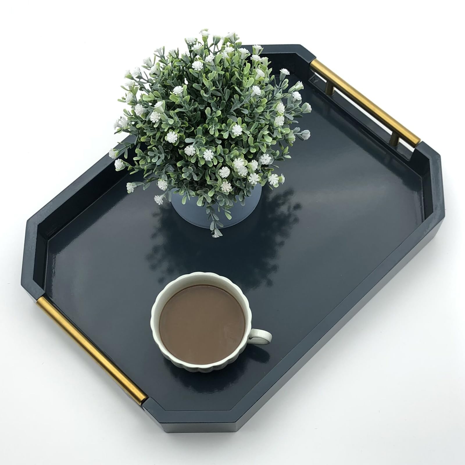 Amazon.com: Serving Tray with Polished Metal Handles, Hexagon Coffee ...