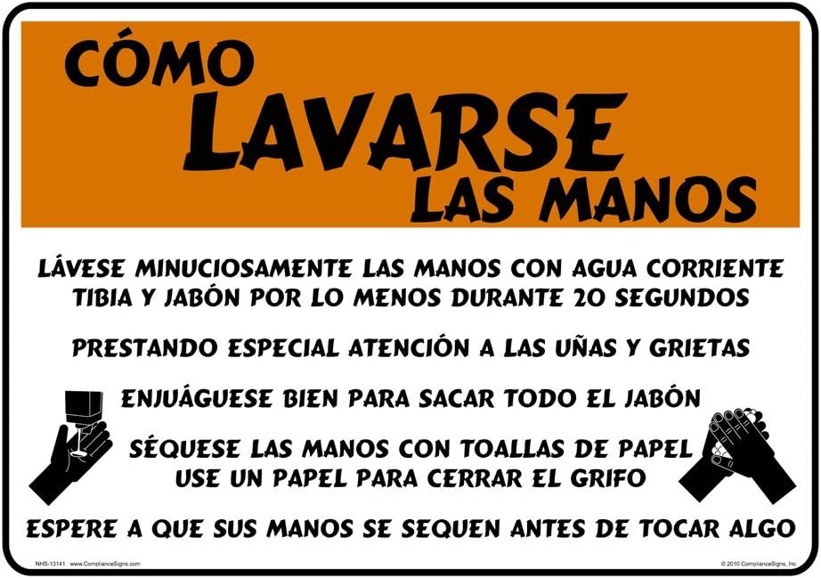 Amazon.com : How To Wash Your Hands Spanish Sign NHS-13141 Hand Washing ...