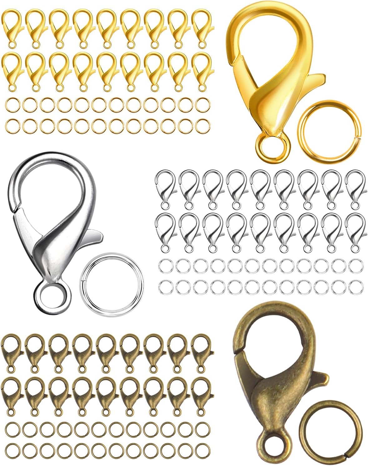 IKadiya 200 Pcs Lobster Clasps and Open Jump Rings Set, 100 Pcs 12 ...