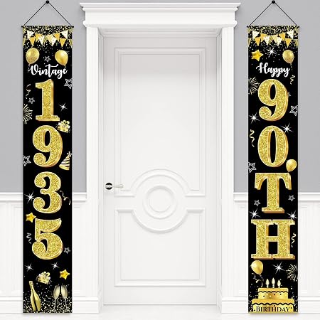 Amazon.com: 90th Birthday Door Banner Decorations for Men Women Black ...