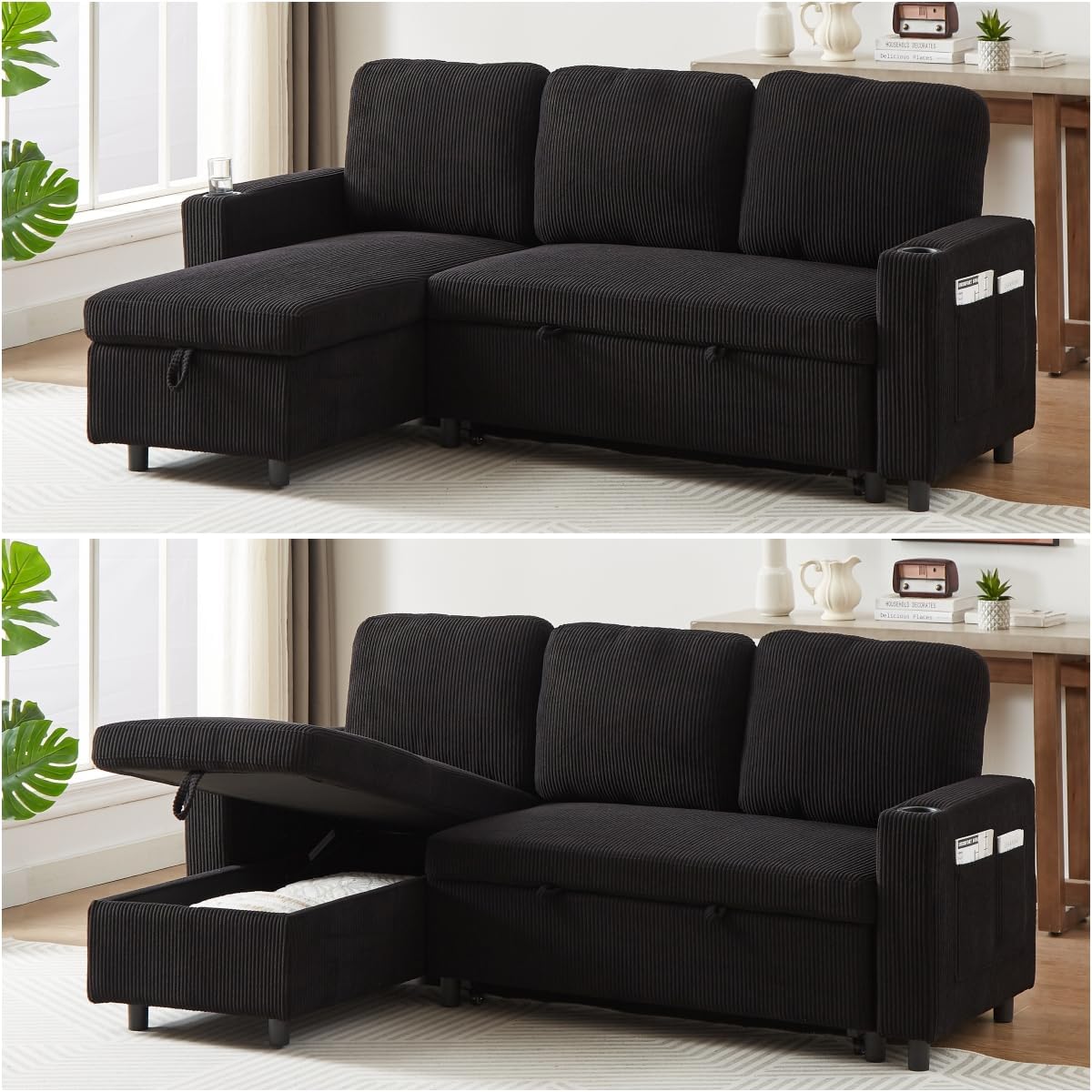 Amazon.com: 2 in 1 Convertible Corduroy Sleeper Sofa with Pull-out Bed ...