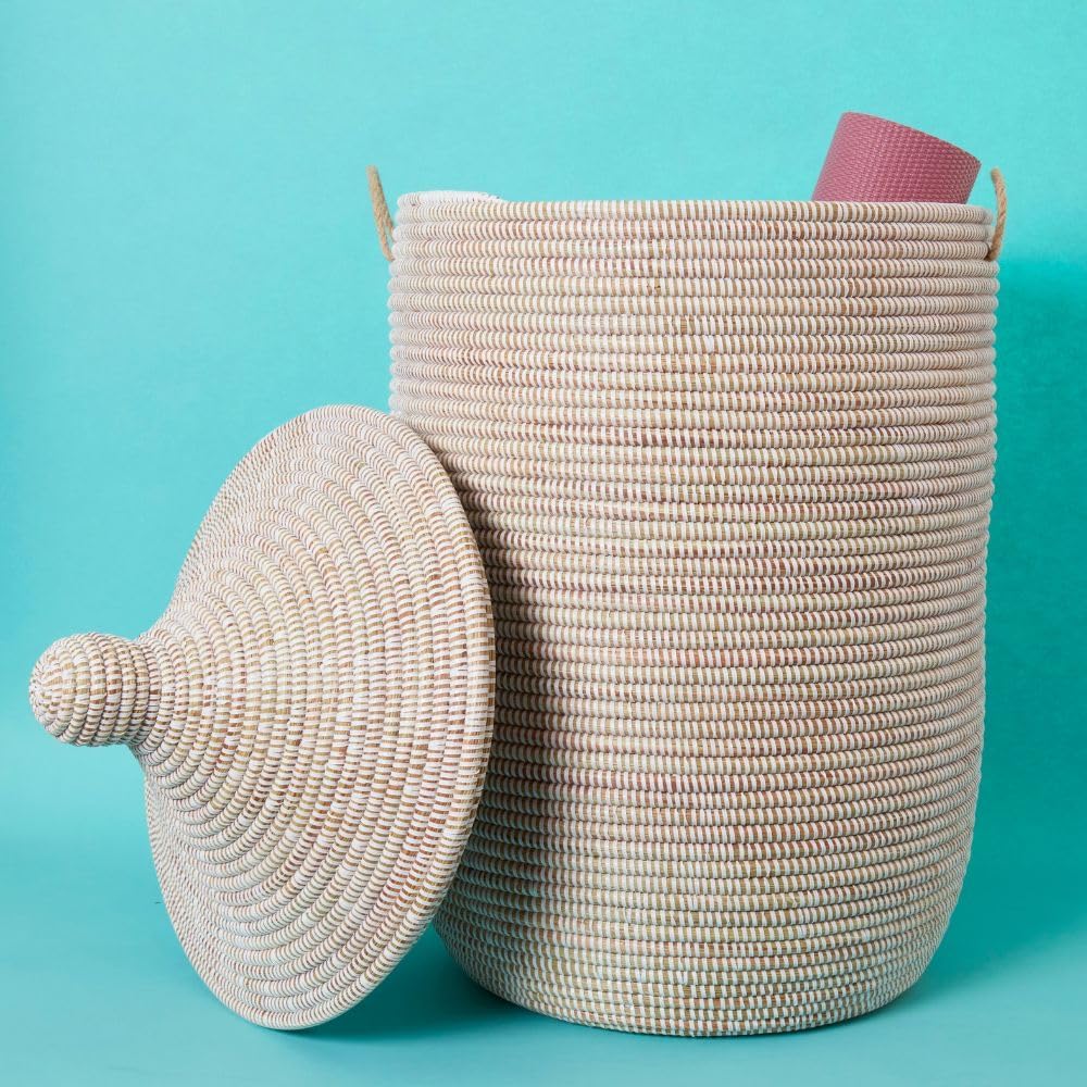 Amazon.com: Tall Large Decorative Wicker Storage Basket with Lid ...