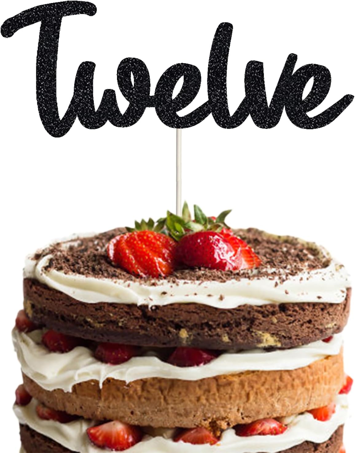 Amazon.com: Twelve Birthday Cake Topper - Double Sided Black Glitter ...