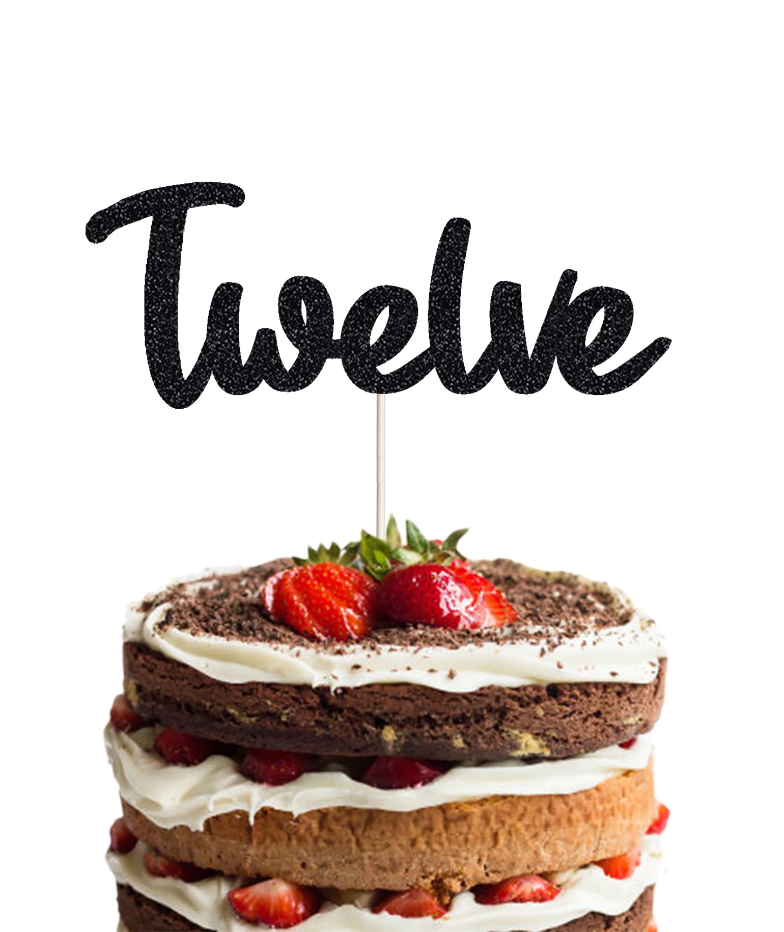 Amazon.com: Twelve Birthday Cake Topper - Double Sided Black Glitter ...