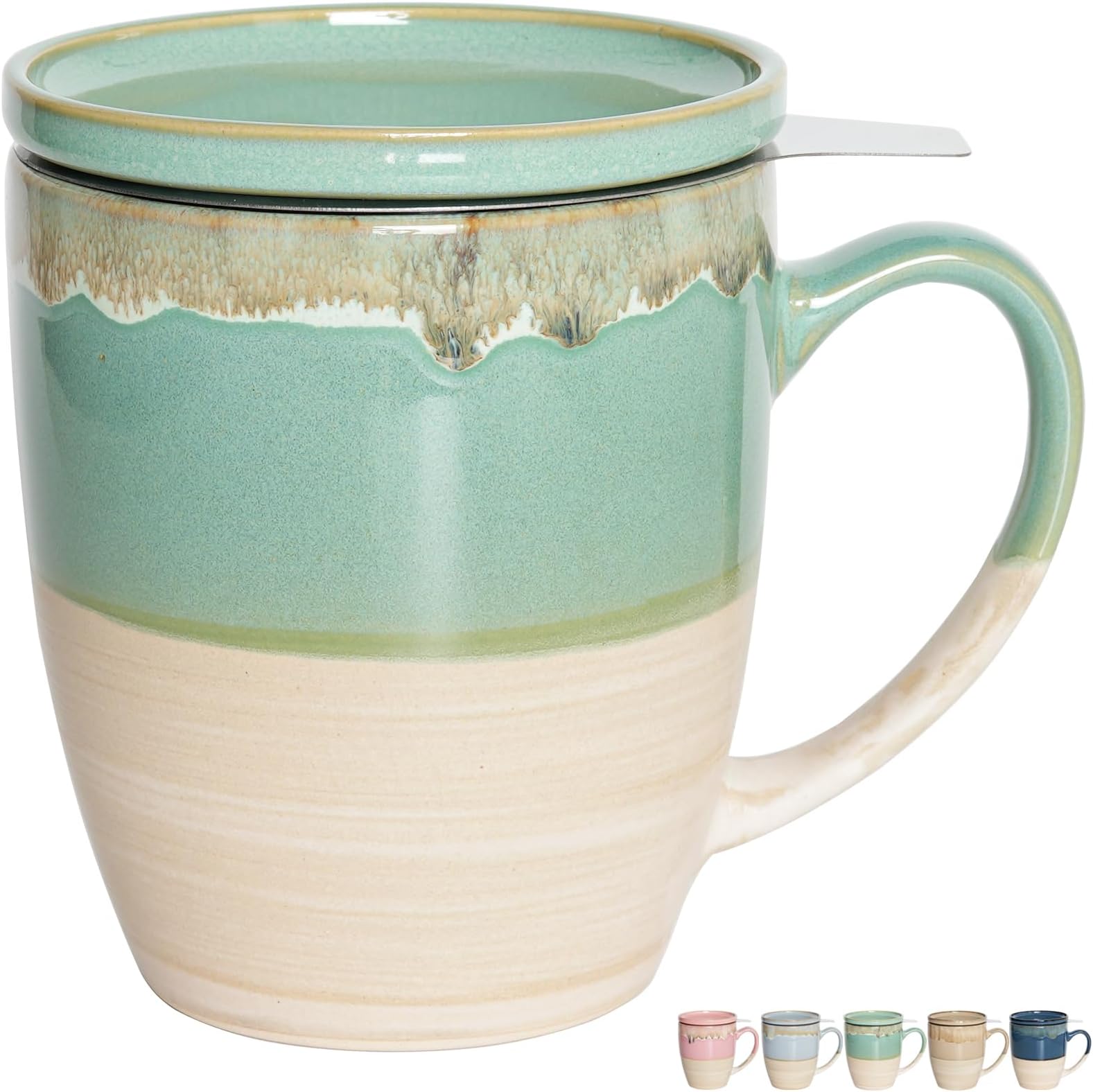 Amazon.com: Bosmarlin Ceramic Tea Cup with Infuser and Lid, 13.5 Oz, 5 ...