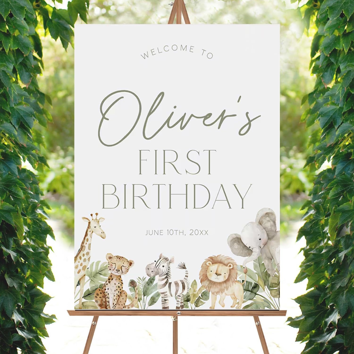 Amazon.com: Personalized Modern 1st Birthday Welcome Sign, Safari First ...