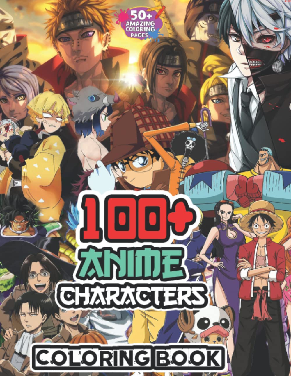 100 Characters Anime Coloring Book Anime Coloring Books Featuring 50 ...