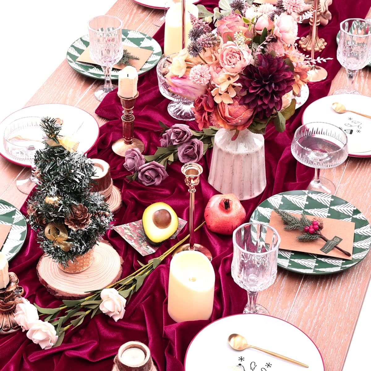 Amazon.com: Socomi Burgundy Velvet Table Runner 29 x 120 Inches 10ft ...