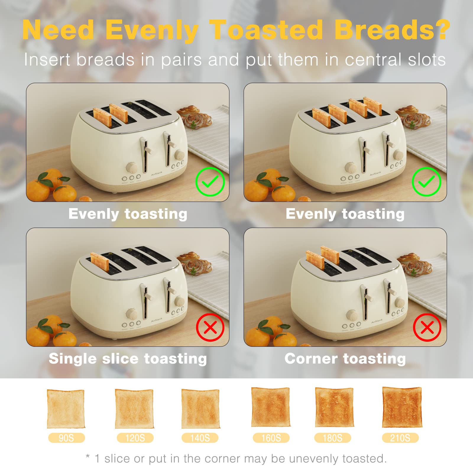 Anfilank Toaster 4 Slice,Retro Stainless Steel Toaster with Extra Wide ...