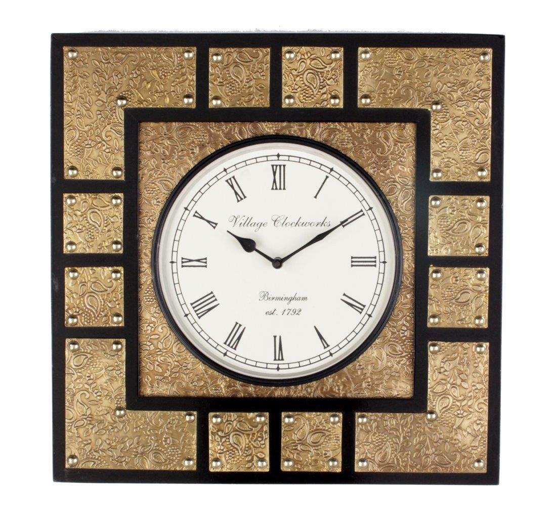 Buy Home and Bazaar Traditional Square Shape Wall Clock Brass Fitting ...