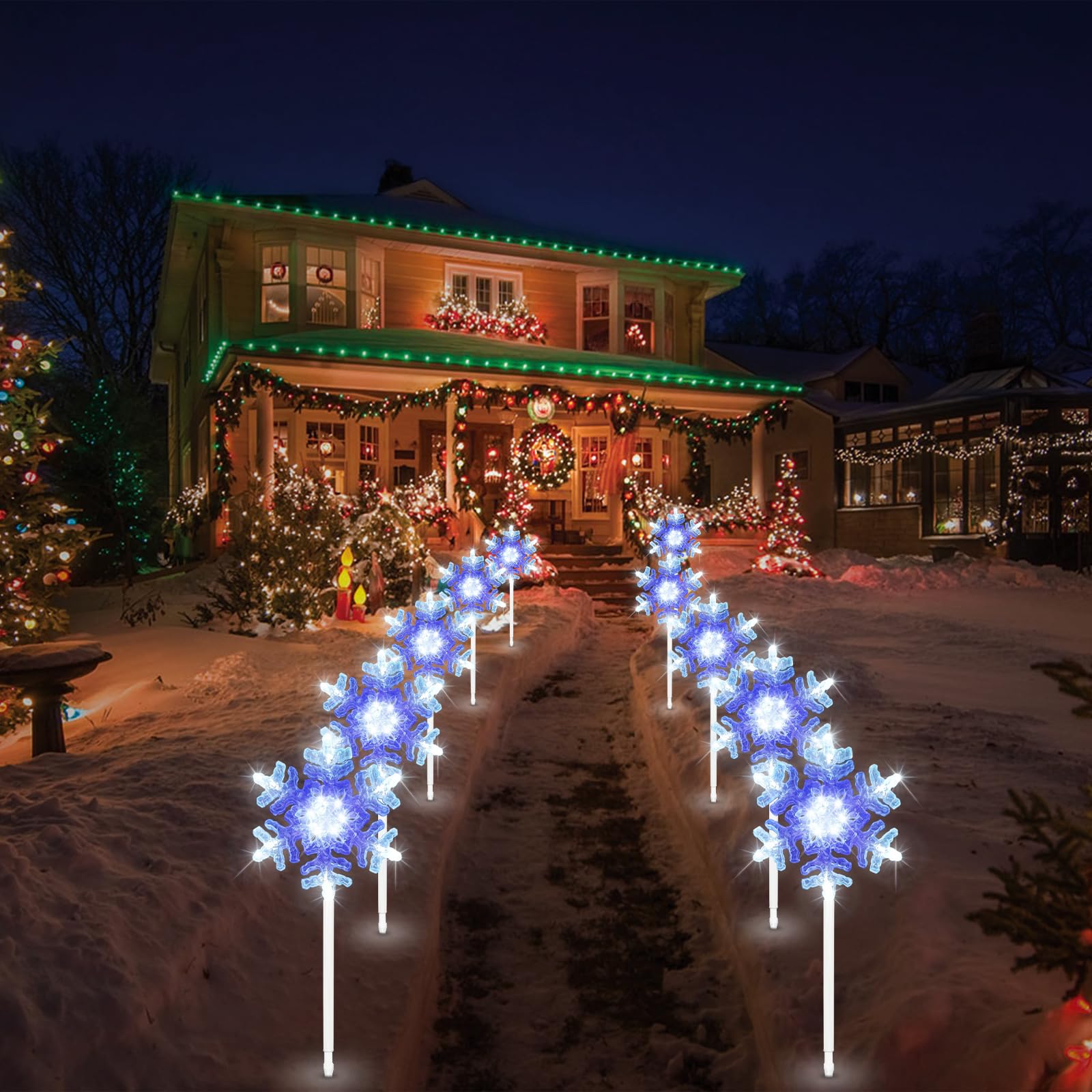 Amazon.com: Snowflake Lights Outdoor 3D Cystral Cool White and Blue 9 ...