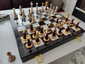 Amazon.com: Wooden+Metal Chess Set for Adults and Kids – Marbling Chess ...