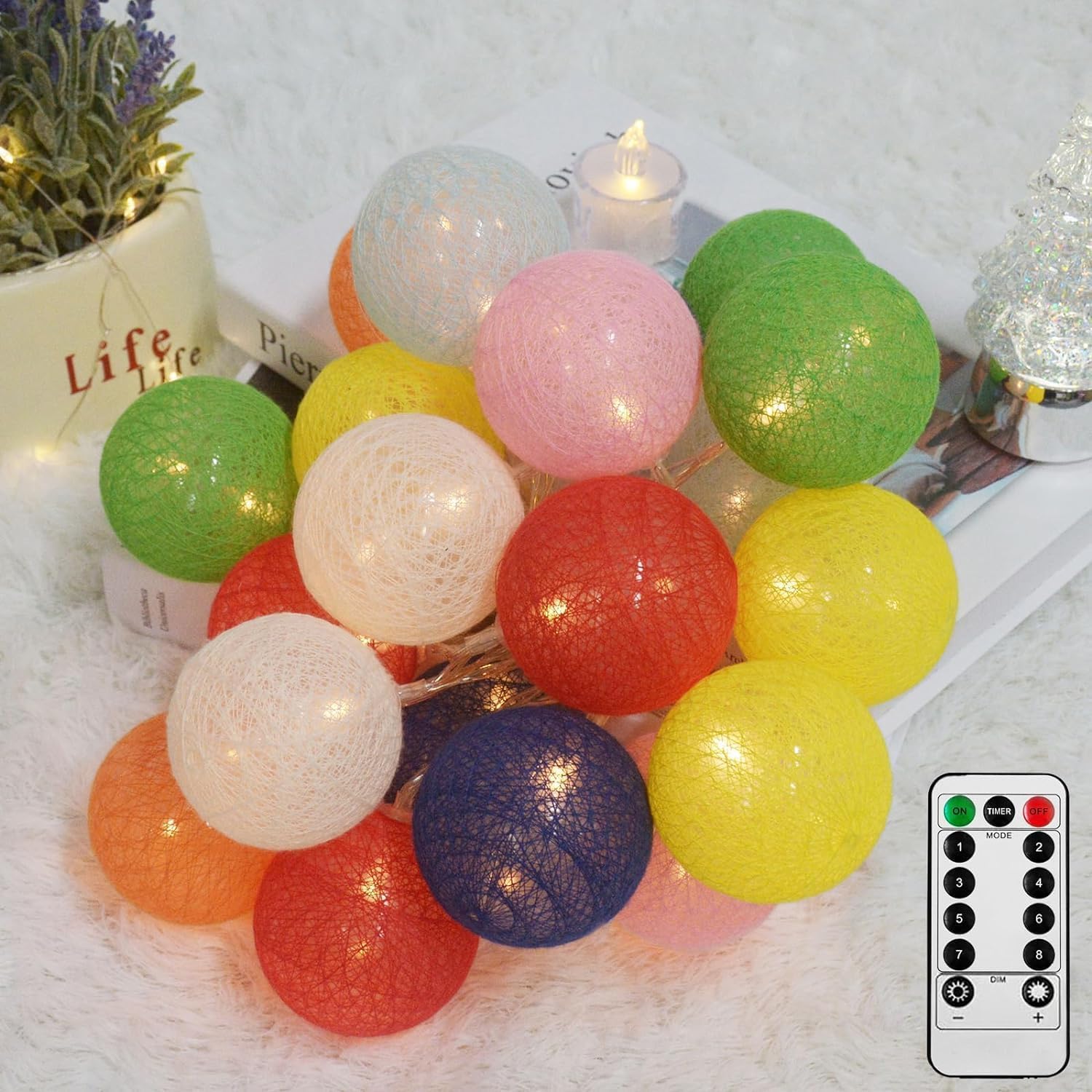 Mixed Colour Rattan Ball Fairy Light String Lights 20 Lanterns : Amazon ...