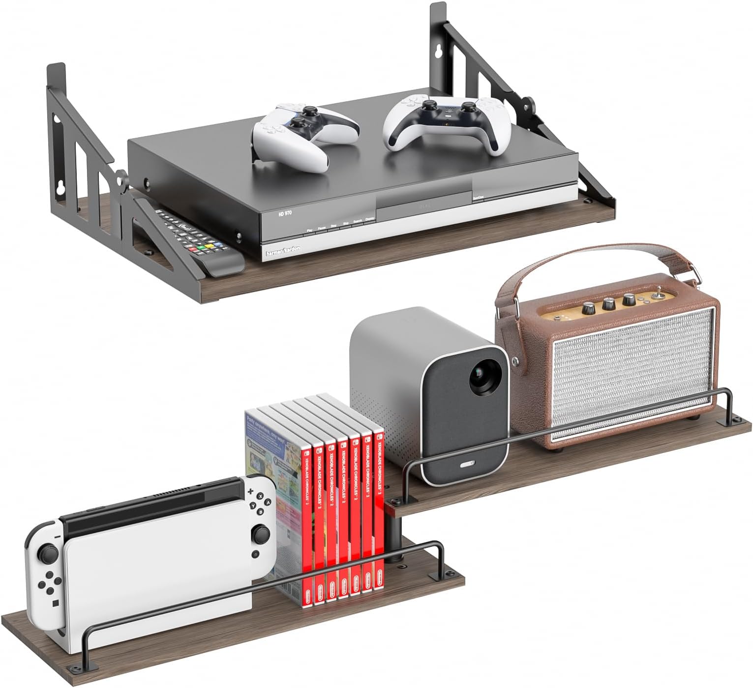 Amazon.com: CLESOO Floating Projector Shelves Set - Under TV Shelf DVD ...