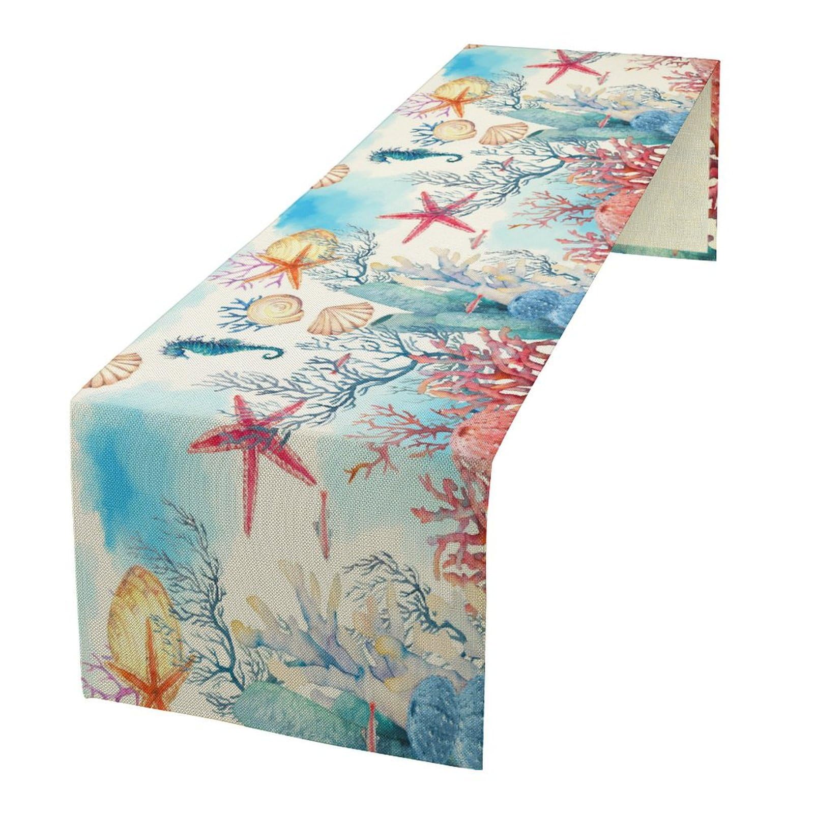Amazon.com: Starfish Seashell Table Runner, Watercolor Coastal Animal ...