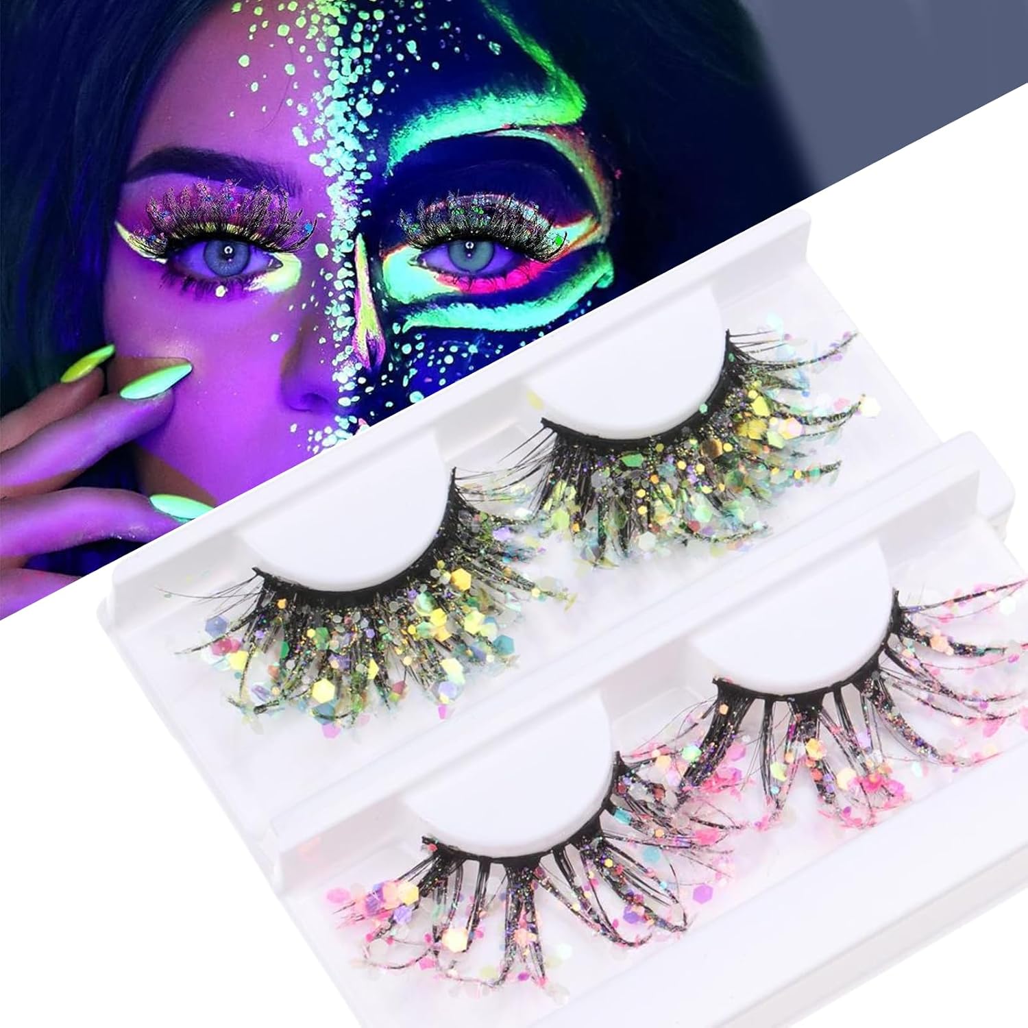 Amazon.com: okdeals Okdeals 2 Pairs Luminous Glitter Lashes 3D Fluffy ...