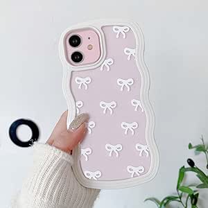 QLTYPRI Bow Case for iPhone 11, Clear Cute Ribbon Bow Phone Case Curly Wavy Aesthetic Phone Case ...