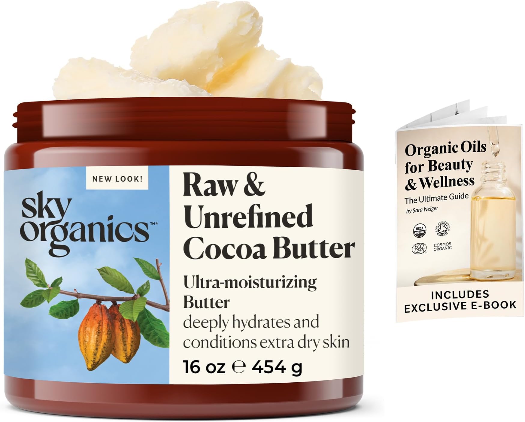 Amazon.com : Sky Organics Cocoa Butter for Body, 100% Raw & Unrefined Ultra-Moisturizing Butter ...