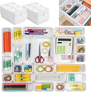 Yoawllty 32 PCS Drawer Organisers, Interlocking Desk Organizer Tray ...
