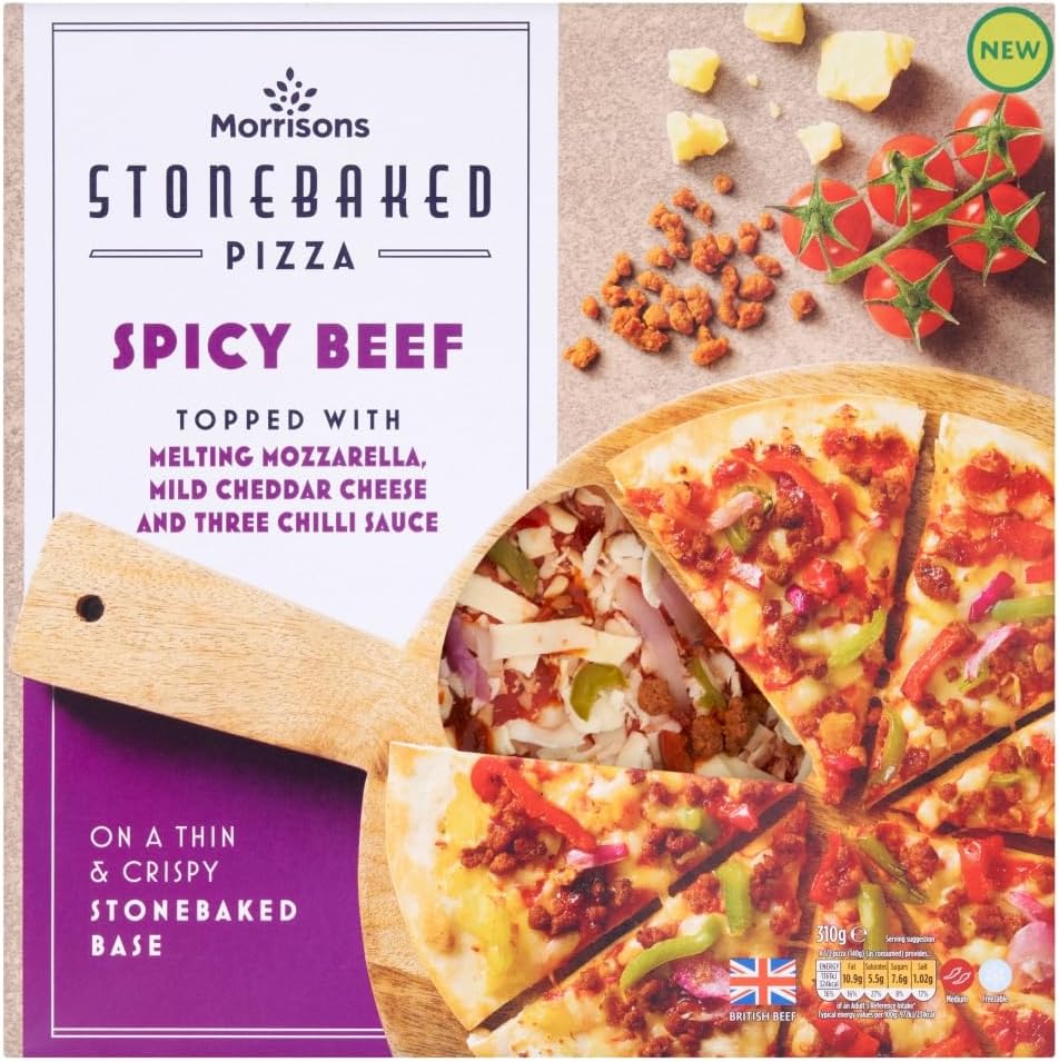MORRISONS Morrisons Stonebaked Pizza Spicy Beef, 310g (Frozen) : Amazon ...