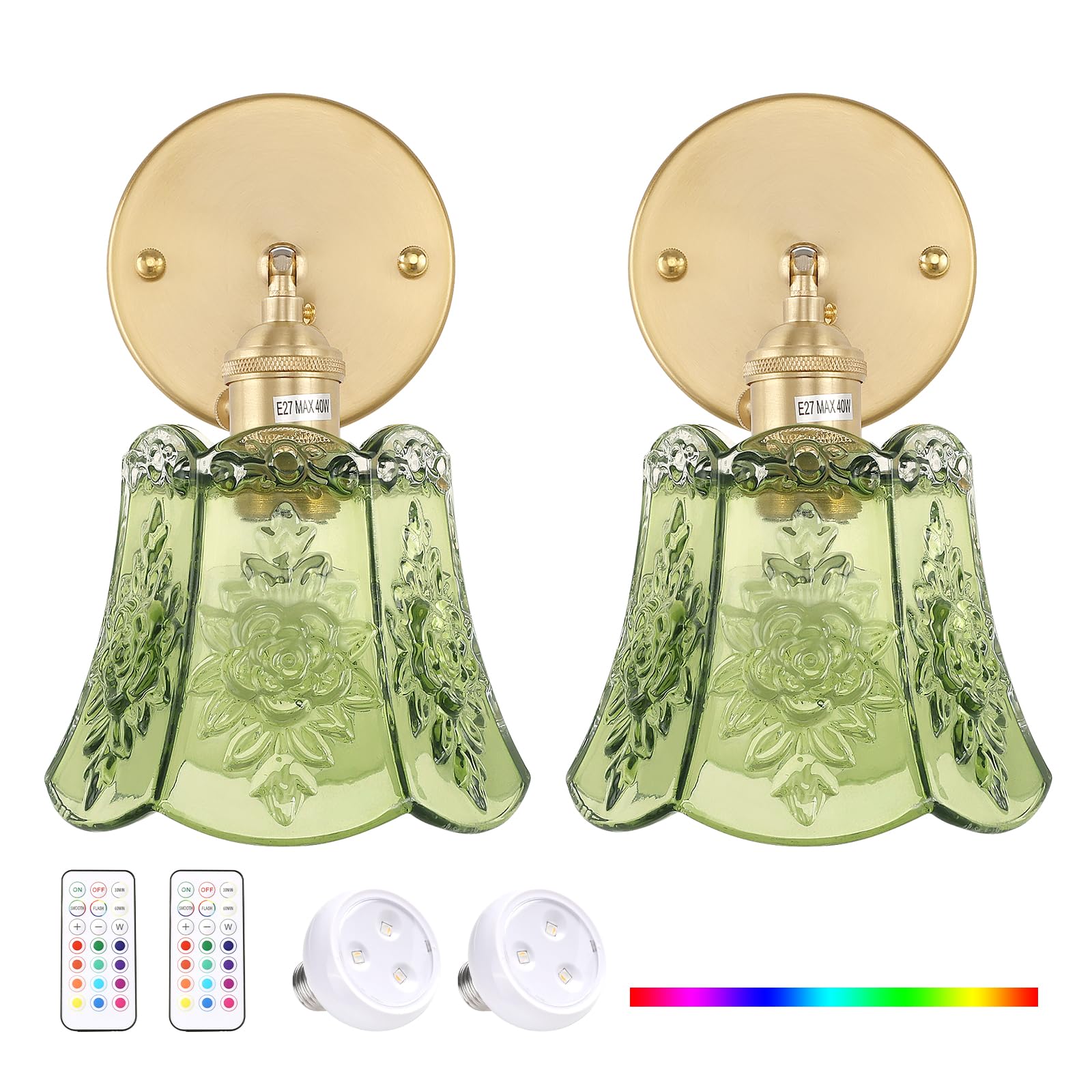 Shenmoyl Vintage Battery Operated Wall Sconces Set of Two, Wireless ...