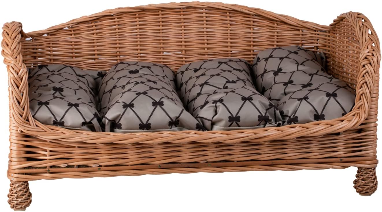e-wicker24 Wicker Dog Bed Raised Dog Beds with Soft Pillow Calming Dog ...