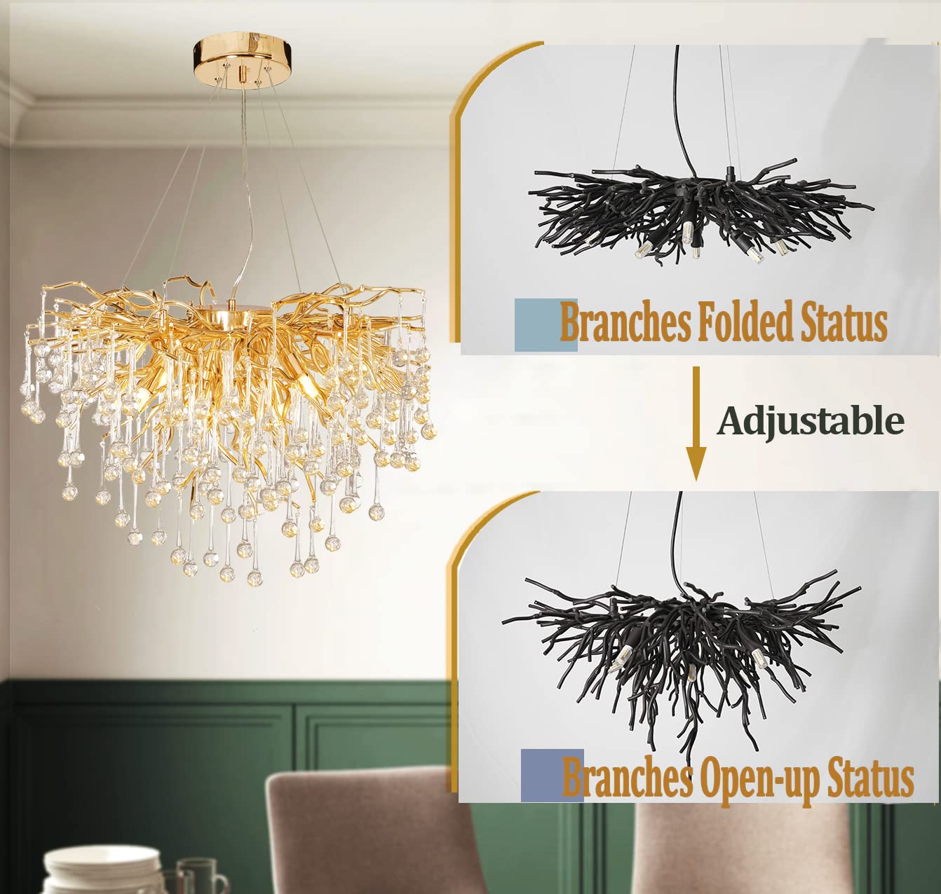 Arotikee Modern Gold Contemporary Crystal Chandelier Lighting Fixture ...