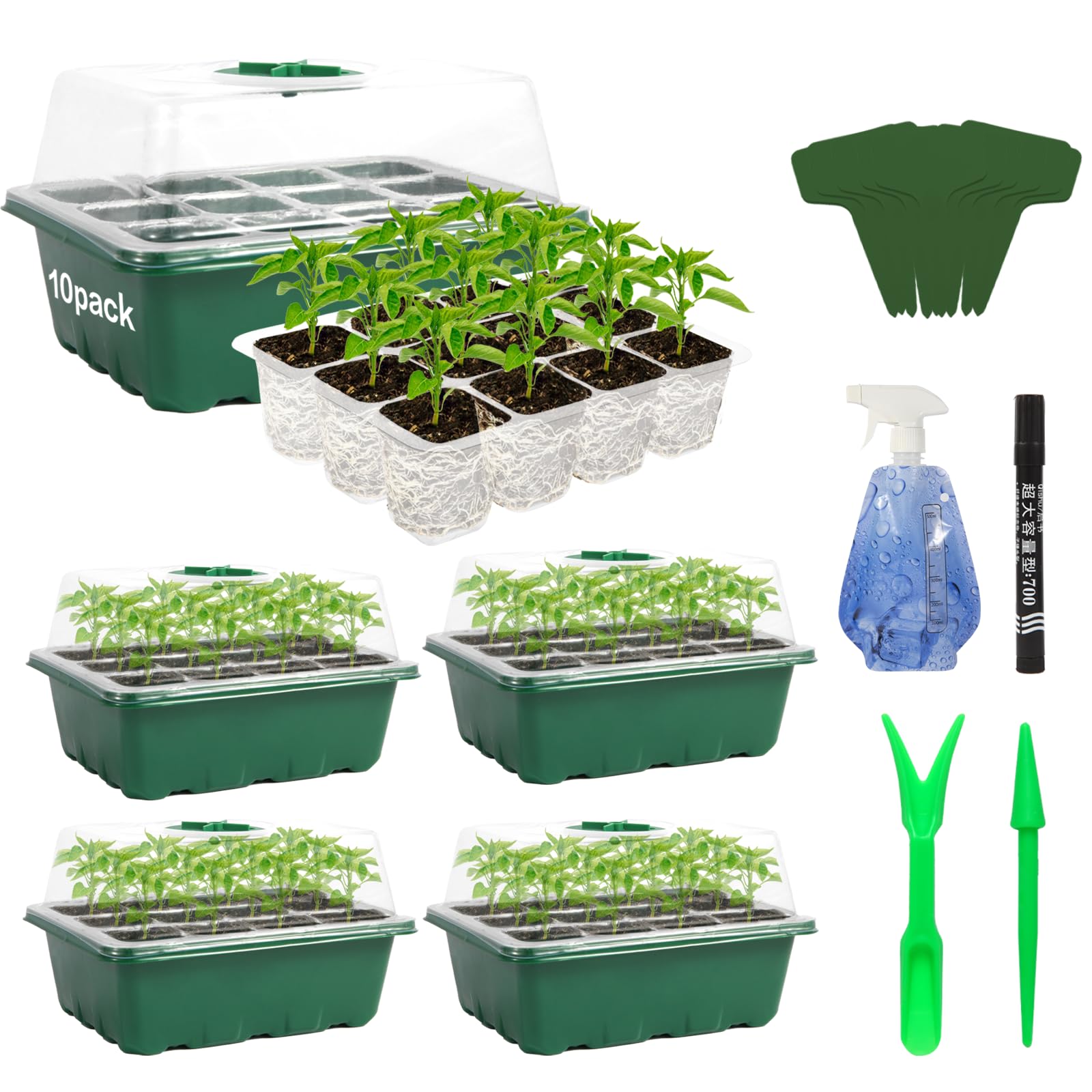 Amazon.com : 10Packs Seed Starter Tray Kits (120 Cells Total Tray ...