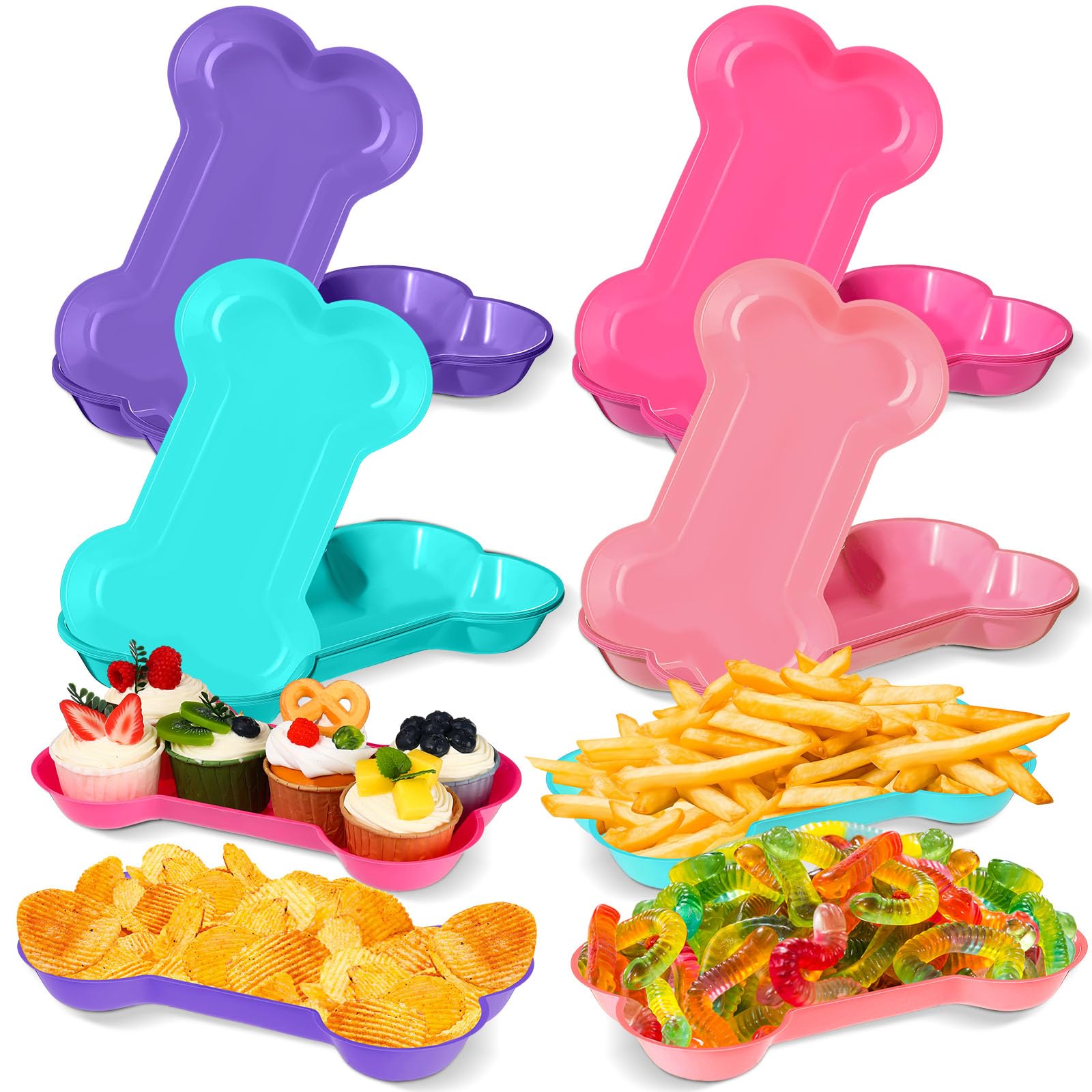 Amazon.com: Nitial 60 Pcs Dog Bone Serving Trays, Plastic Dog Birthday ...