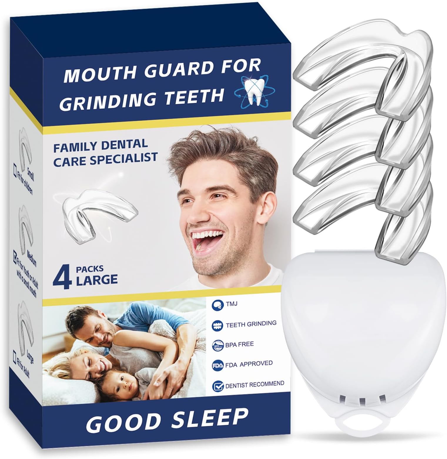 Amazon.com: 4 Pack Mouth Guards for Teeth Grinding, Large Size ...