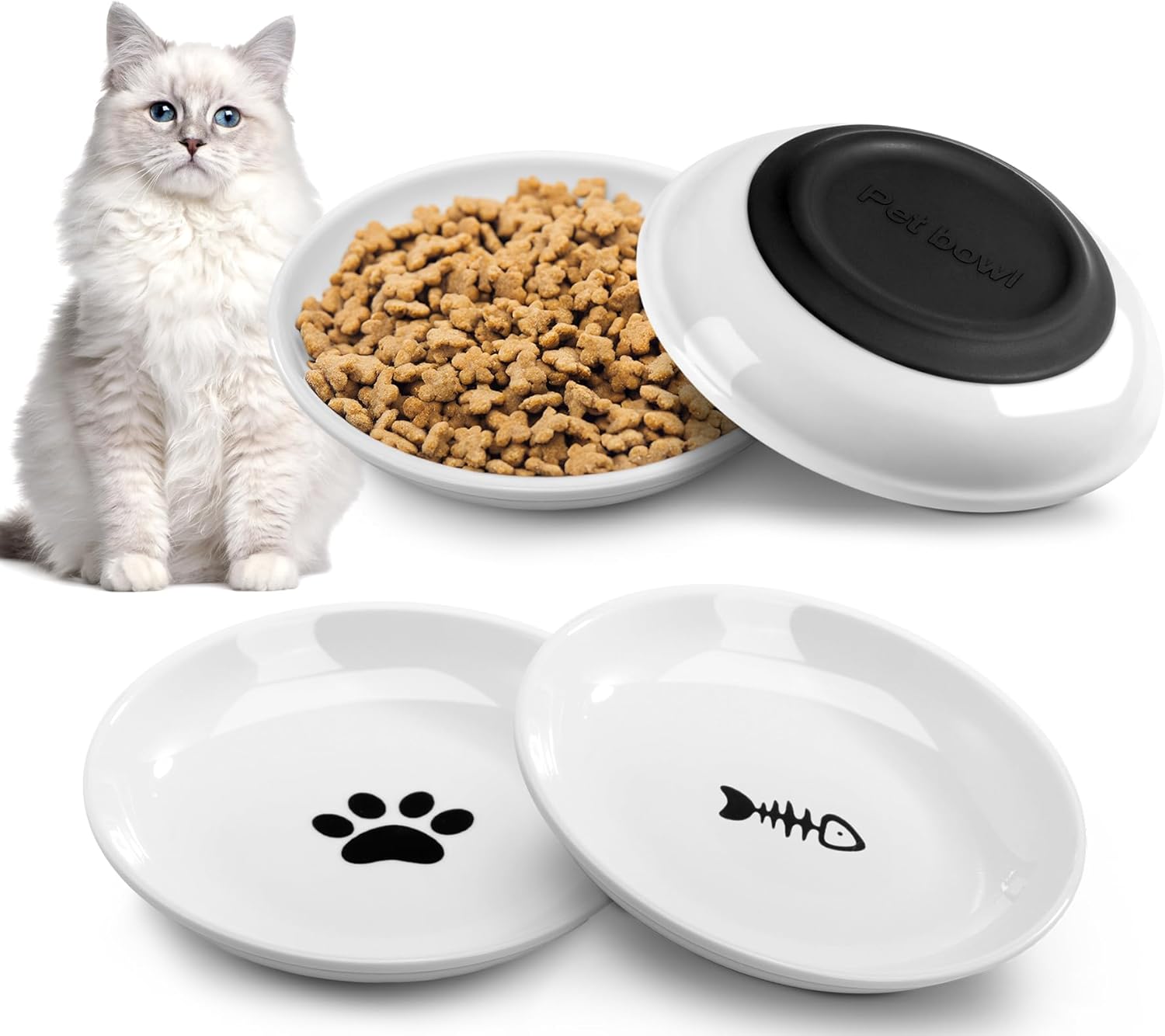 Amazon.com : Cat Food Bowl, 4 Pcs Ceramic Cat Bowls,Shallow Wide Cat ...