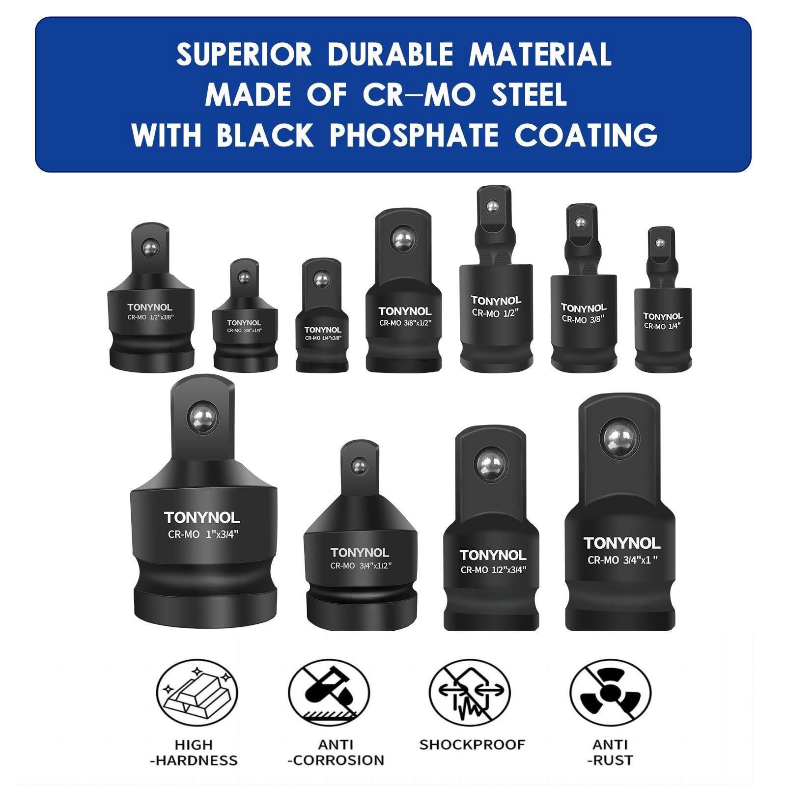 TONYNOL 11pcs Impact Adapter and Reducer Set and Universal Joint Swivel ...
