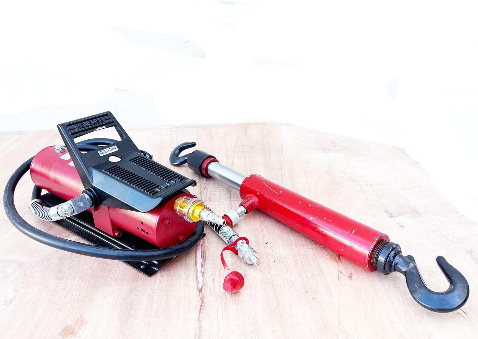 Combo 10 ton Porta Power Hydraulic Pull Back Ram Hooks w/Air Hydraulic ...