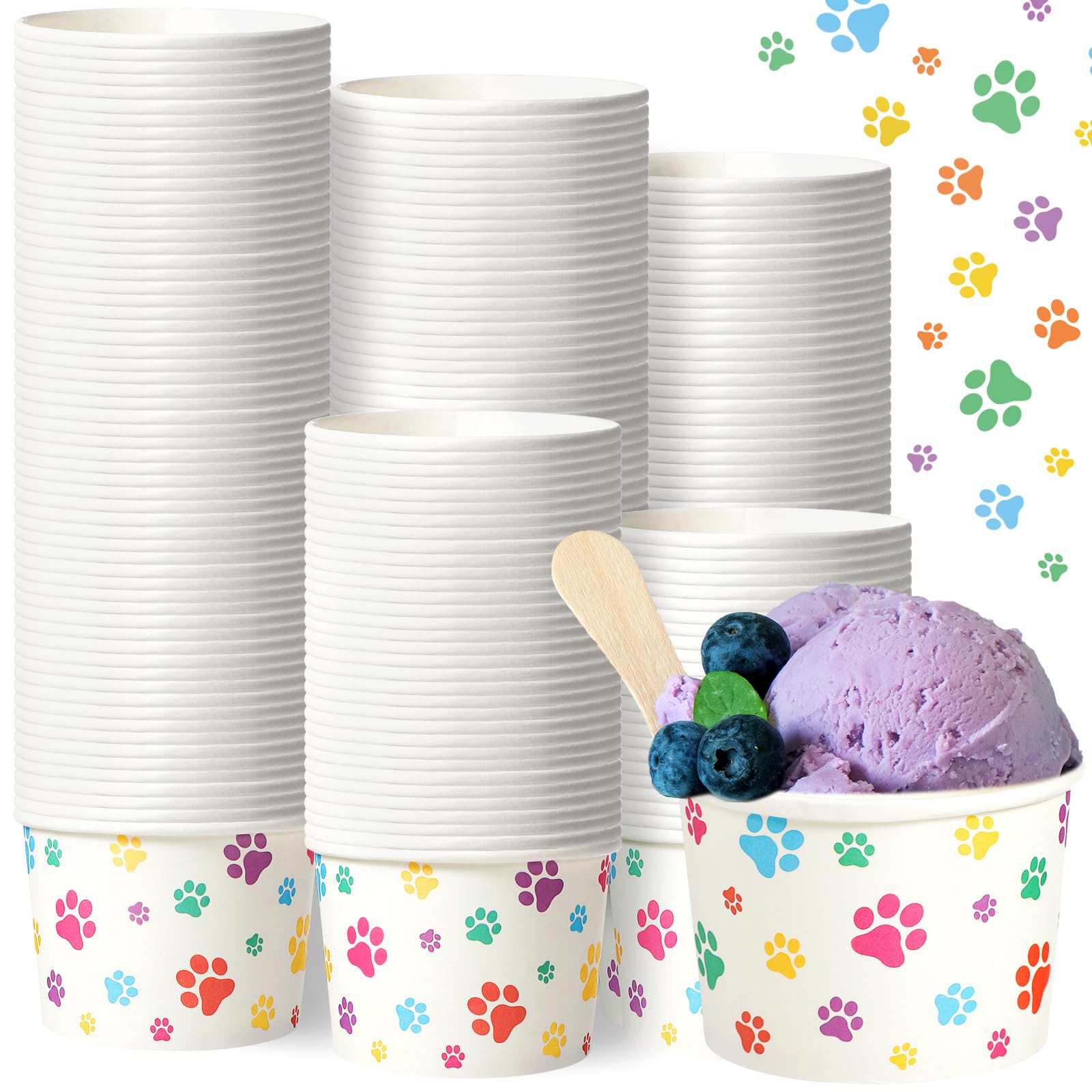 Amazon.com: Patelai 200 Count 8 oz Paw Print Ice Cream Cups Bulk Paper ...