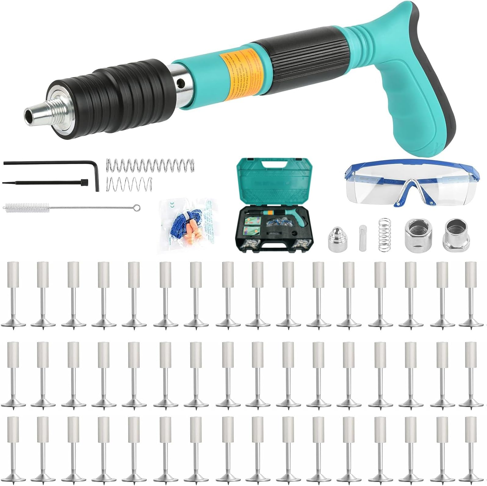 3 Gears Manual Steel Nails Gun Tool with 110 Round Nails, Concrete Nail ...