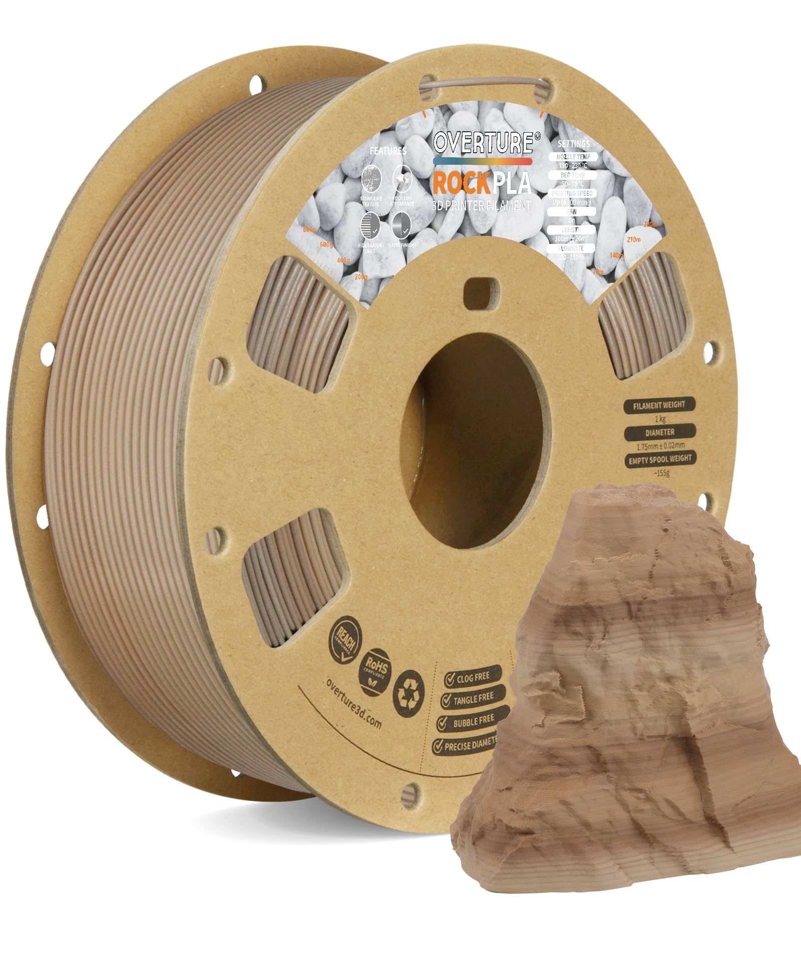 OVERTURE Rock PLA Filament 1.75mm, Marble PLA 3D Printer Filament 1kg ...