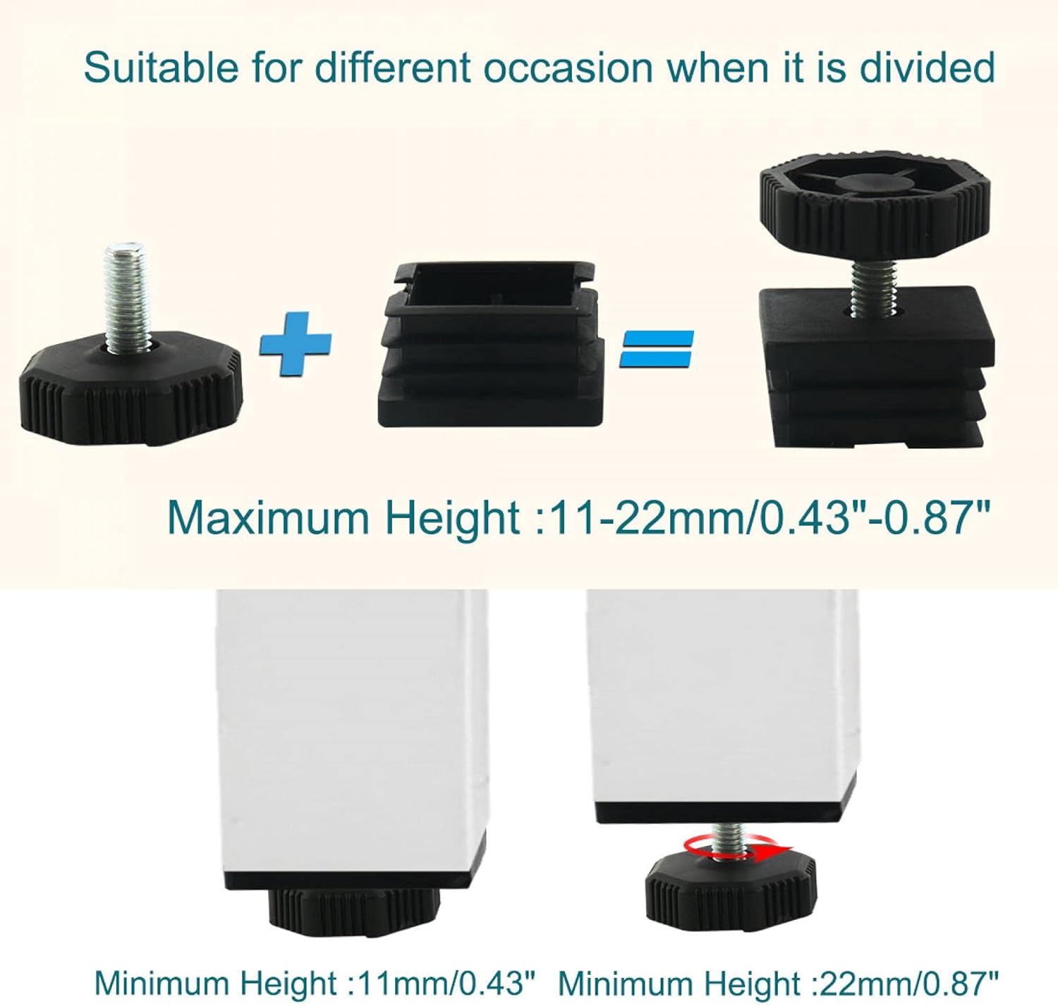 sourcingmap Leveling Feet 38 x 38mm Square Inserts Furniture Adjustable ...