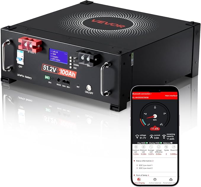 Amazon.com: VEVOR 48V 100Ah LiFePO4 Lithium Battery with Bluetooth and ...