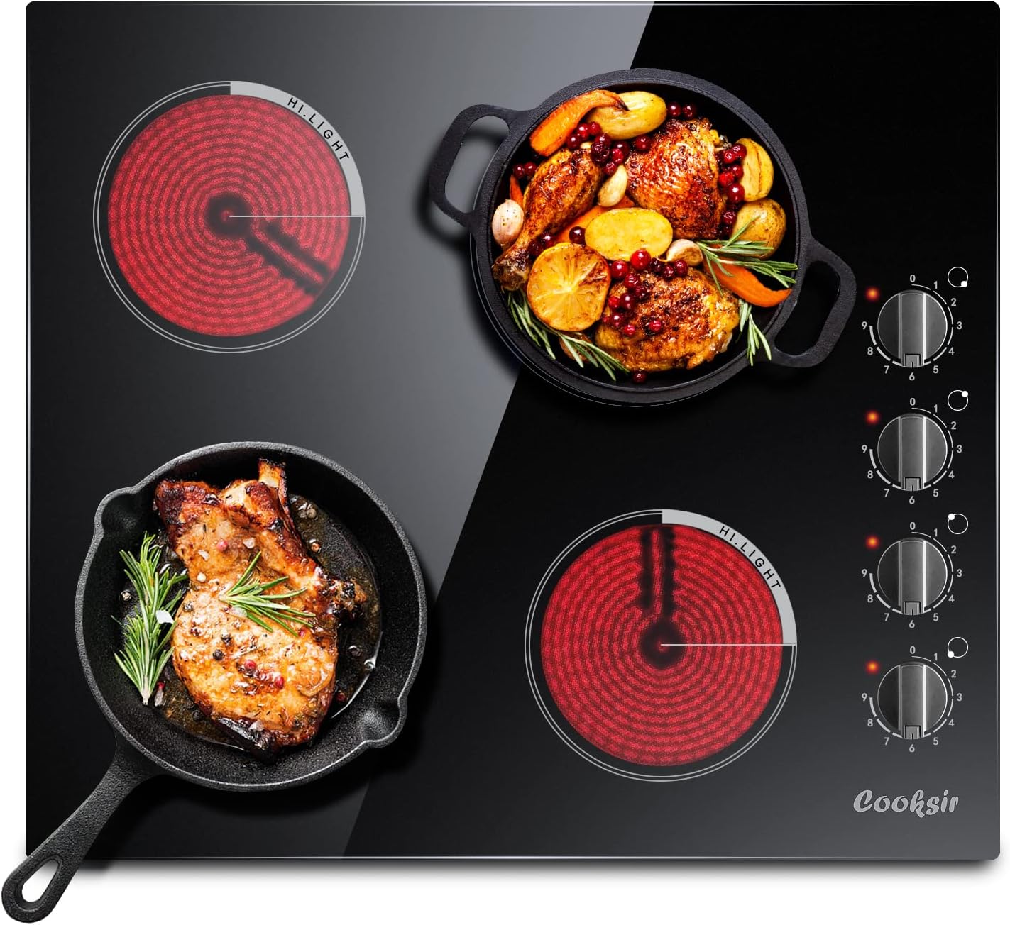 Amazon.com: 4 Burner Electric Cooktop 24 Inch Burners Ceramic Cooktop ...