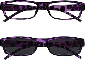 OPULIZE Purple Lightweight Readers With UV400 Reading Sunglasses Value Twin Pack Mens Womens ...