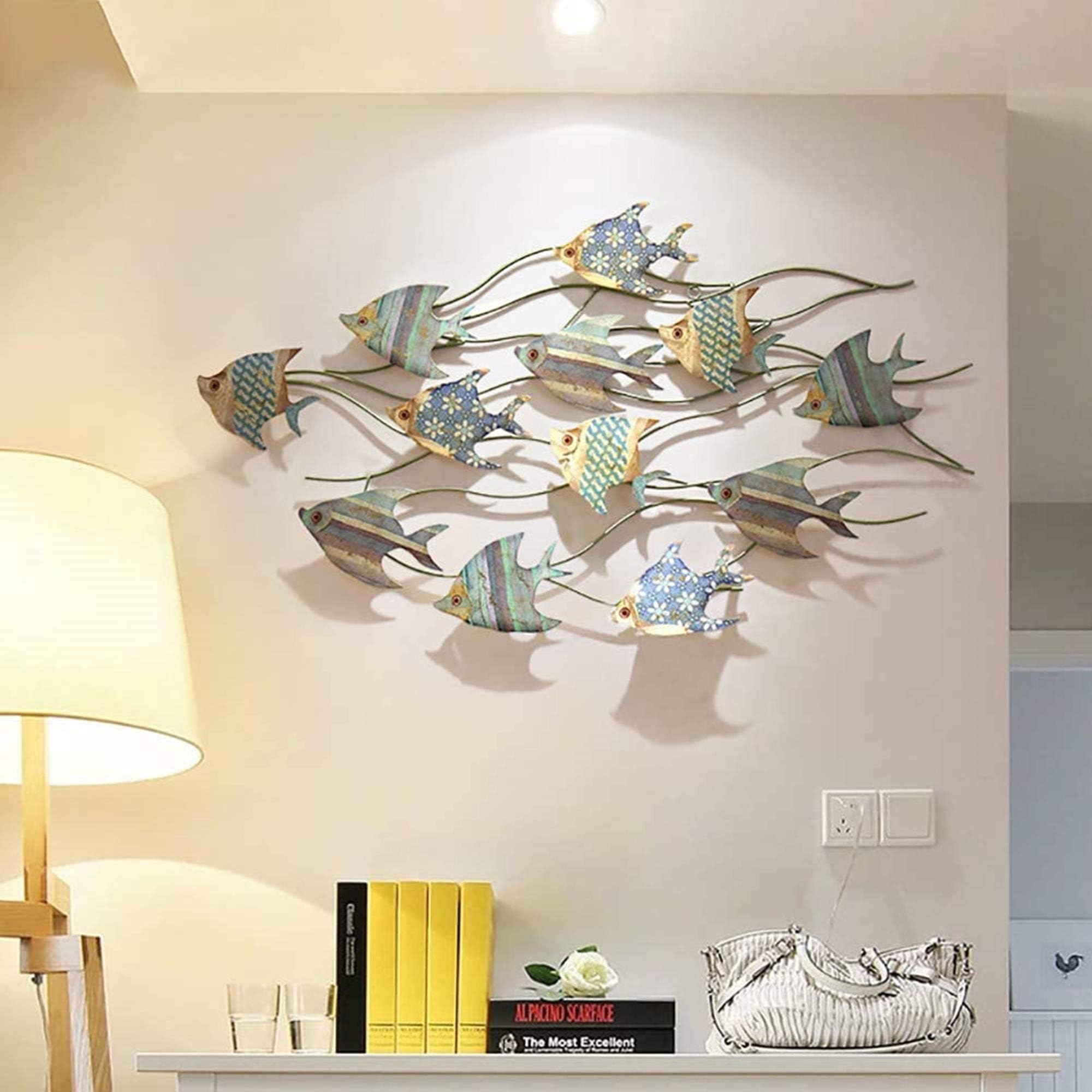 Amazon.com: Wall Decor Home School of Fish Wall Art - Nautical 3D Metal ...
