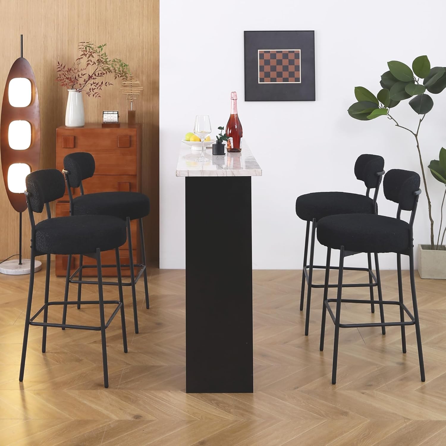 Amazon.com: DYHOME Bar Stools Set of 4, Black 27.56 Inches Boucle ...