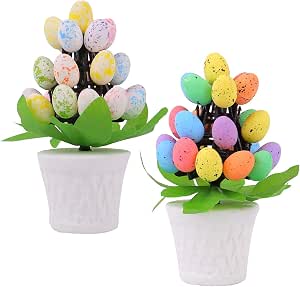 Amazon.com: belupai 2PCS Tabletop Easter Egg Tree Bonsai, 6.7in ...