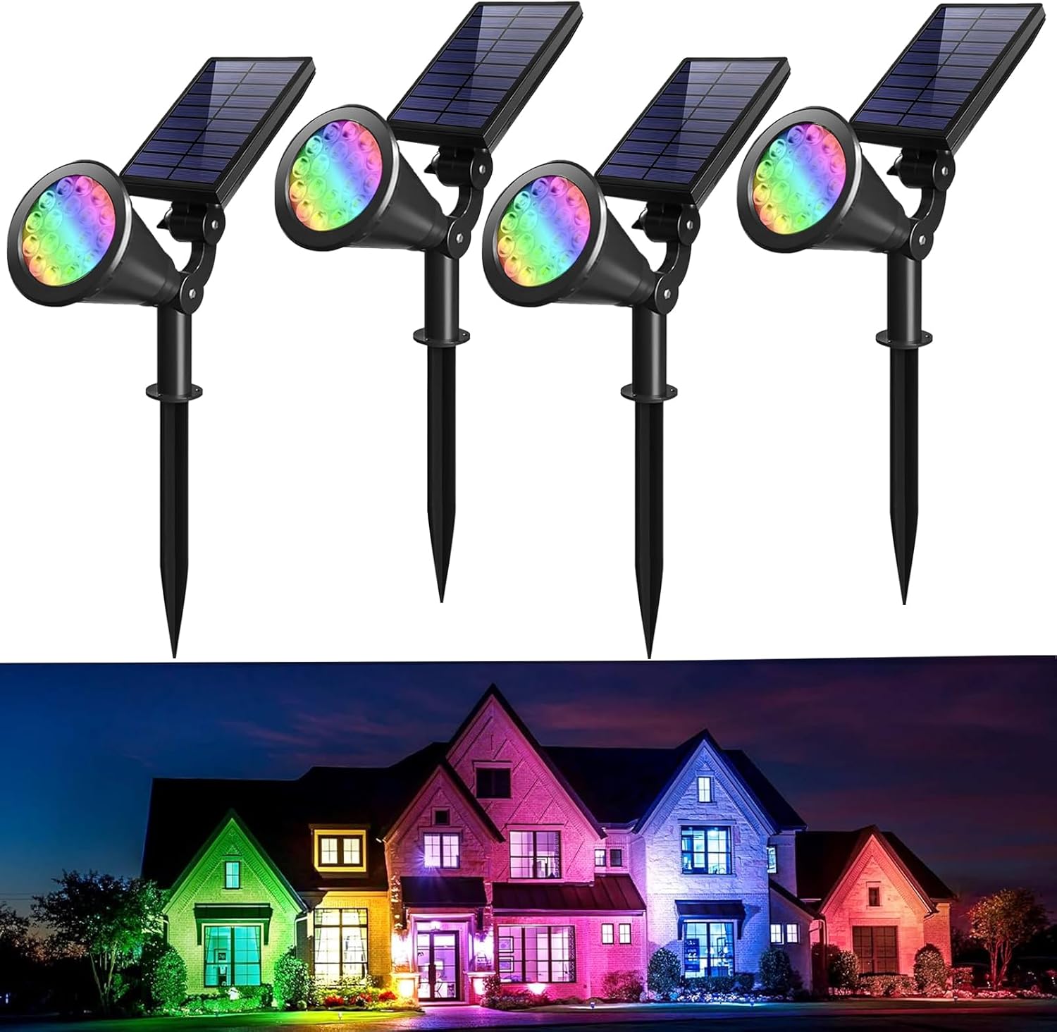 WWOAA Solar Spot Lights Outdoor, Color Changing Solar Lights Outdoor ...