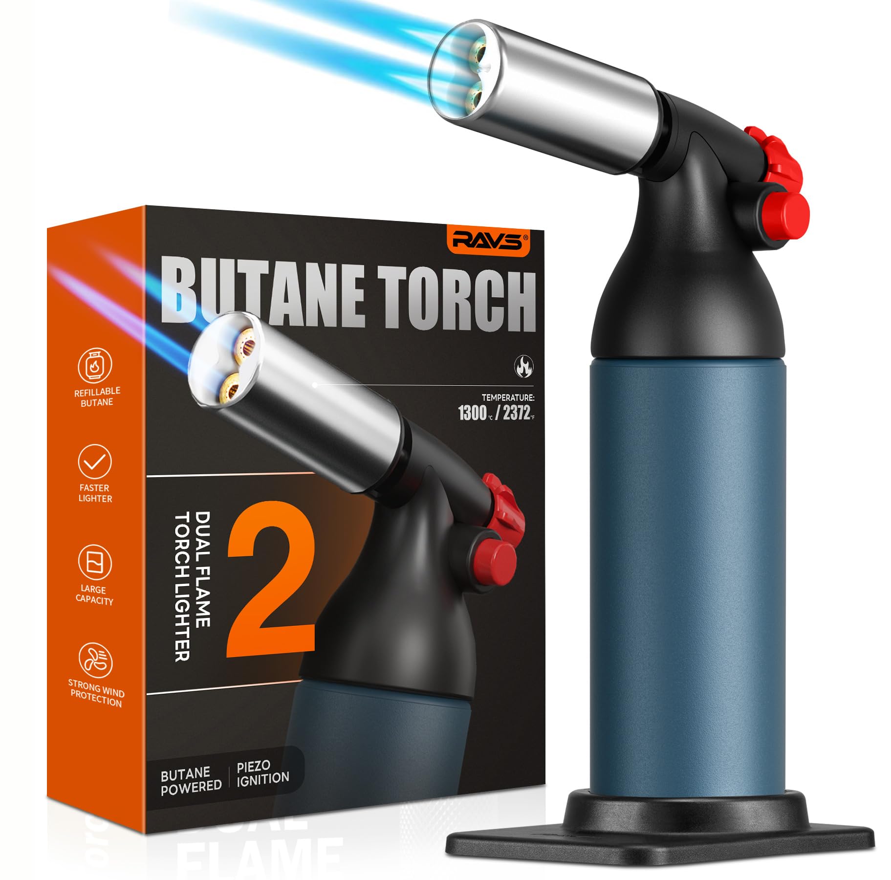 Amazon.com: RAVS Dual flame butane torch lighter, Kitchen torch lighter ...