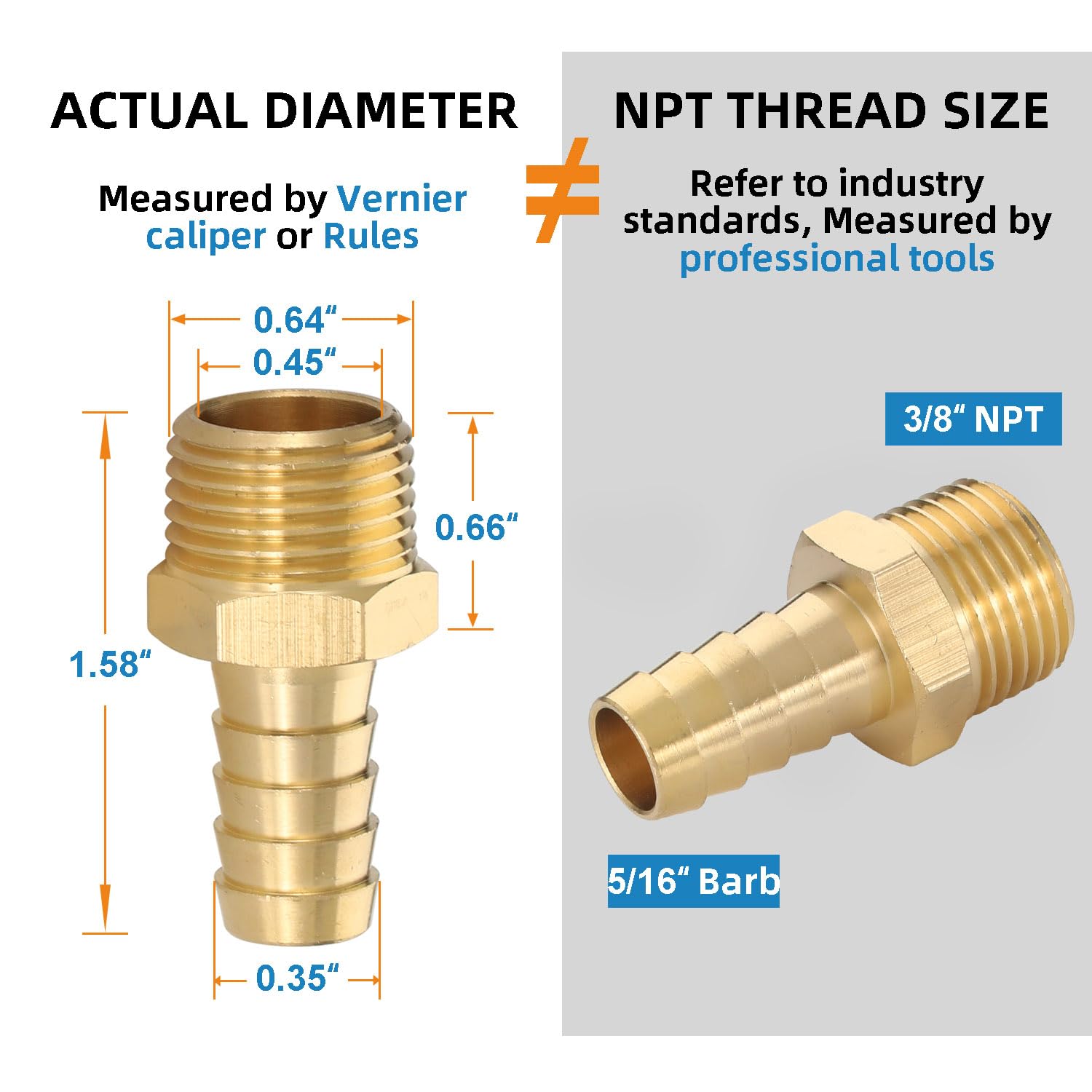 Snapklik.com : Brass Hose Barb Fittings, 5/16 Barb To 3/8 NPT Male Pipe ...