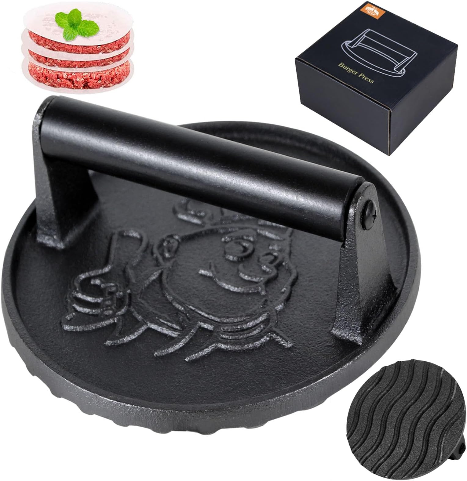 Amazon.com: The Burger Smasher™ Pre-Seasoned Heavy Duty Cast Iron Smash ...