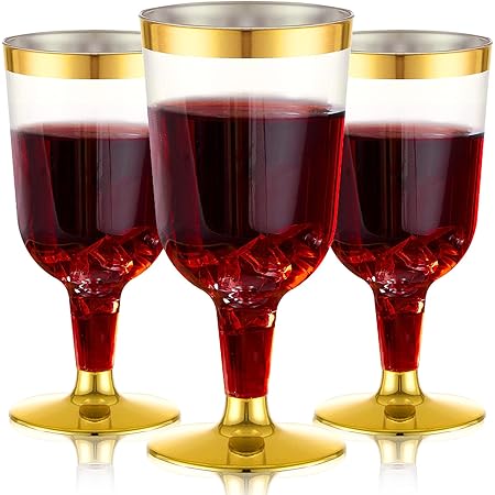 Amazon.com: 50 Gold Rimmed Disposable Plastic Wine Glasses | Large 10 ...