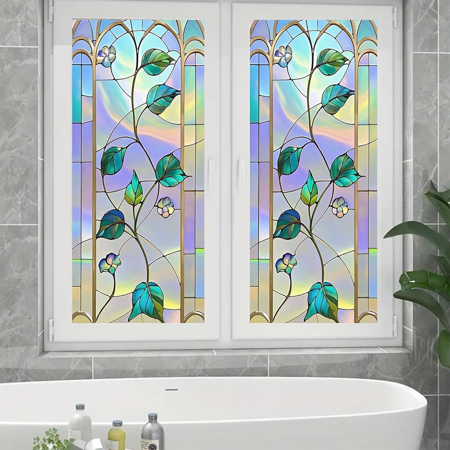 Amazon.com: BlissYard Stained Glass Leaf Window Film Floral Colorful ...